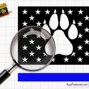 Distressed Flag Thin Blue Line Dog Paw Print Police K9 Svg Png, Dog Svg ...