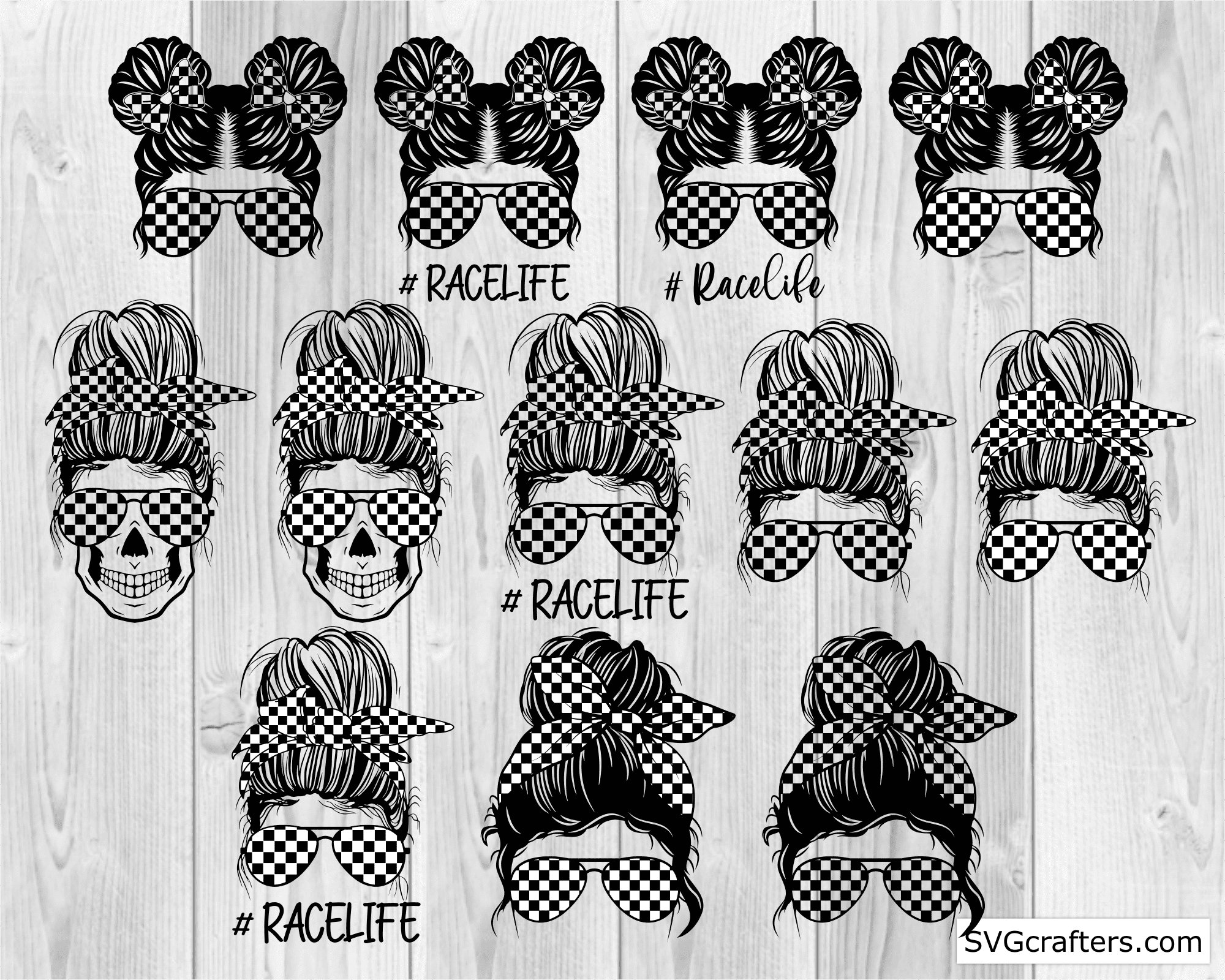 Bundle Messy Bun Racelife Svg, Racing Svg, Racing Life Svg, Checkered ...