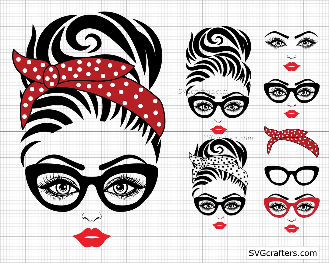 Messy Bun Bandana Svg Mom With Bandana And Glasses Svg Girl Bandana