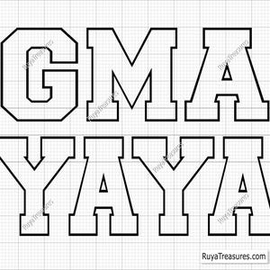 GMA and YAYA Varsity Svg, Gma Varsity Curved Svg, Yaya Varsity Letters ...