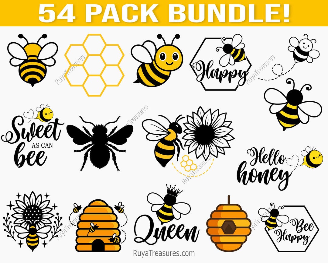 Bee Svg Bundle, Honey Bee Svg, Cute Bee Clipart, Bumblebee Svg, Bee ...