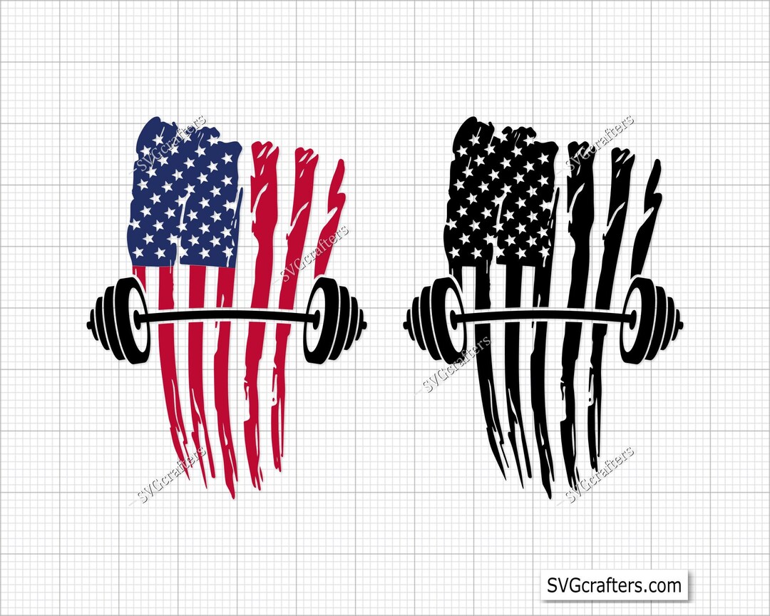 Distressed Flag With Barbell Svg Png, Workout Svg, Gym Svg, Fitness Svg ...