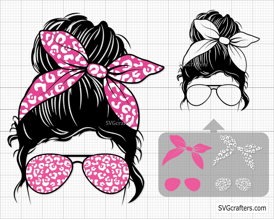 Messy Bun Svg Layered Leopard Print Messy Bun Mom Life Svg Etsy