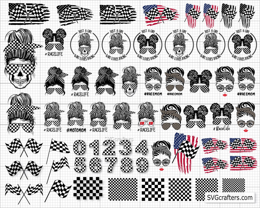 Bundle Messy Bun Racelife Svg, Racing Svg, Racing Life Svg, Checkered ...