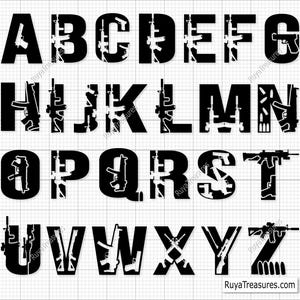Gun Alphabet Font Letters Svg, Second Amendment Dad Rifle, 2nd ...