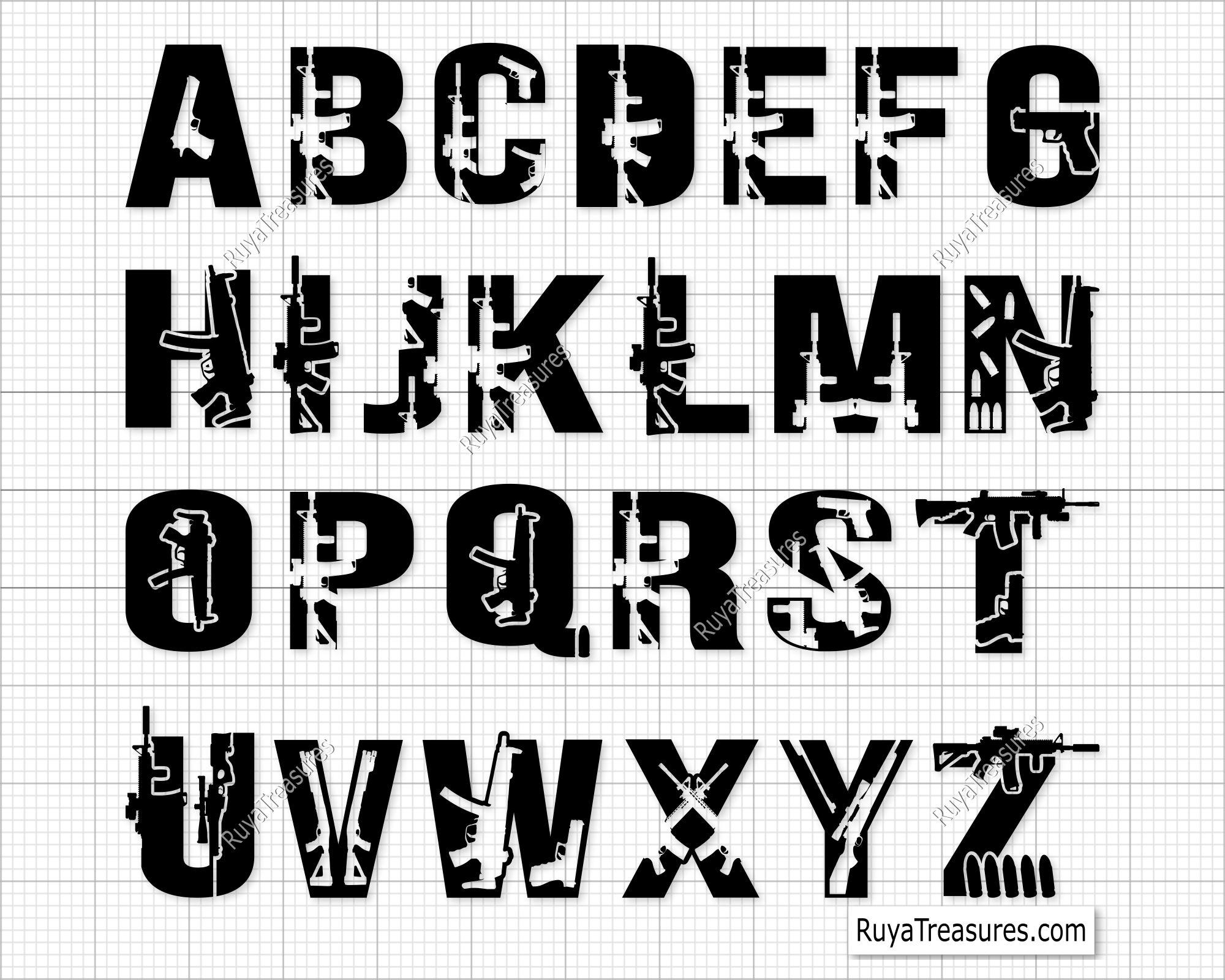 Gun Alphabet Font Letters Svg, Second Amendment Dad Rifle, 2nd ...
