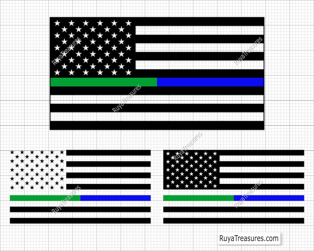 American Flag Thin Green and Blue Thin Line Svg, Police Svg, Thin Blue ...