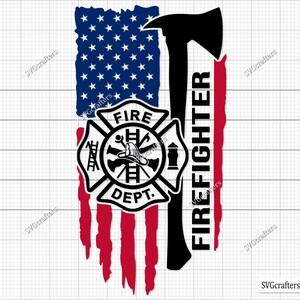 Fire Fighter Tattered Flag, Firefighter Flag Svg, Clipart for Cricut ...