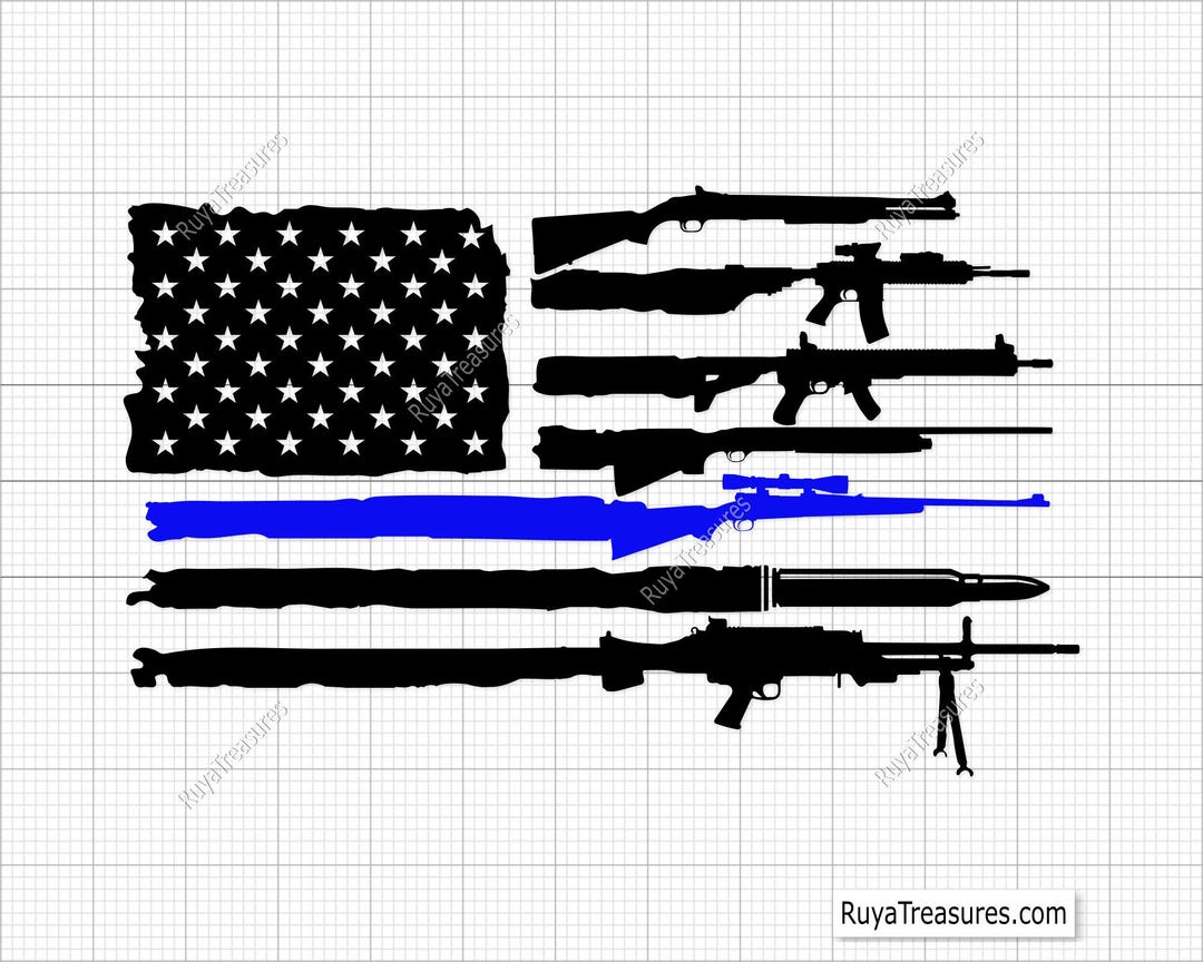 American Gun Flag Blue Line Svg, Police Svg, Back the Blue Svg, Thin ...