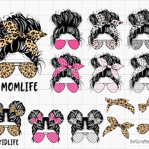 Momlife Png Svg, Messy Bun Hair Svg Png, Layered Mom Skull Svg Png, Mom ...