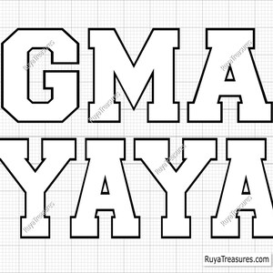 GMA and YAYA Varsity Svg, Gma Varsity Curved Svg, Yaya Varsity Letters ...