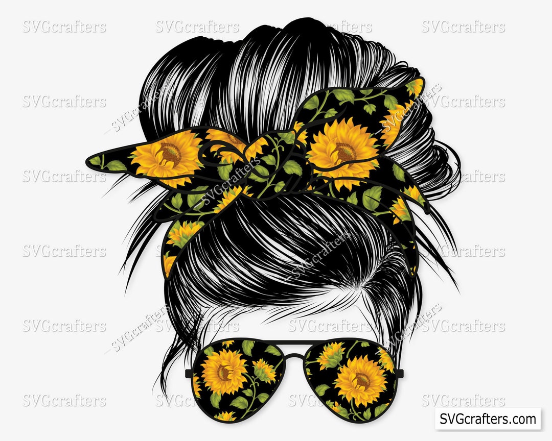Sunflowers Mom Bun Hair Sunglasses Headband Mom Life Png Messy Bun