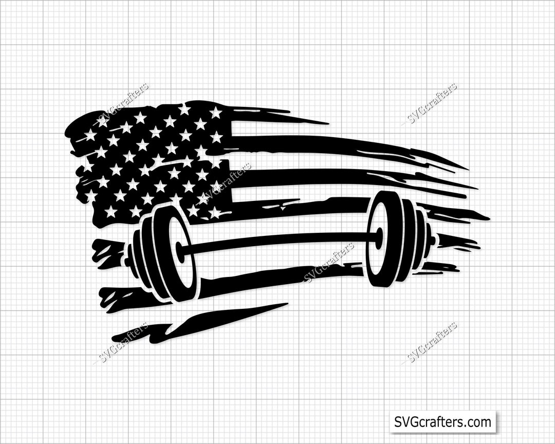 Distressed Flag With Barbell Svg Png, Workout Svg, Gym Svg, Fitness Svg ...