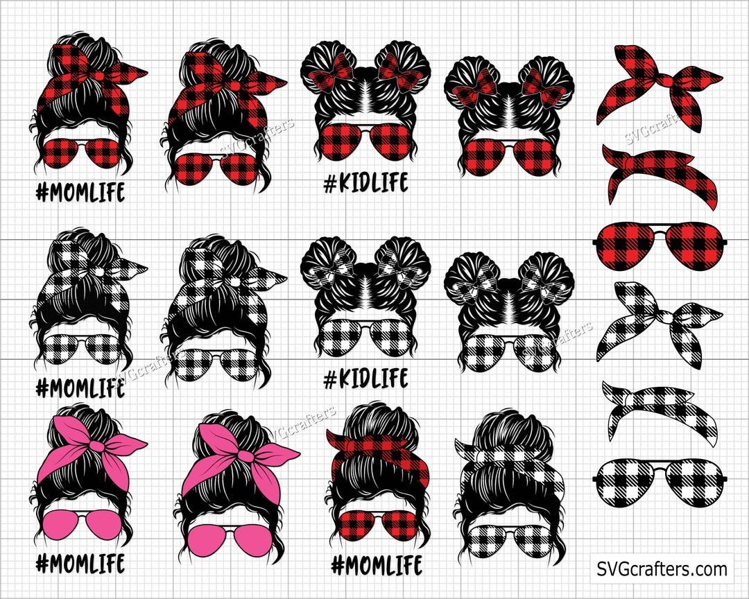Messy Bun Bow Bundle Svg Png, Messy Bun Sunglasses and Bow Svg, Polka ...