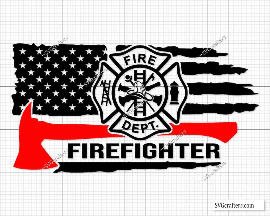 Fire Fighter Tattered Flag, Firefighter Flag Svg, Clipart for Cricut ...
