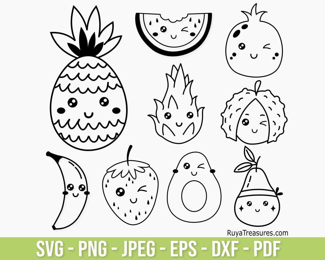 Kawaii Fruit Svg, Cute Fruit Emoji Svg, Fruit Plants Svg, Fruits Emoji ...