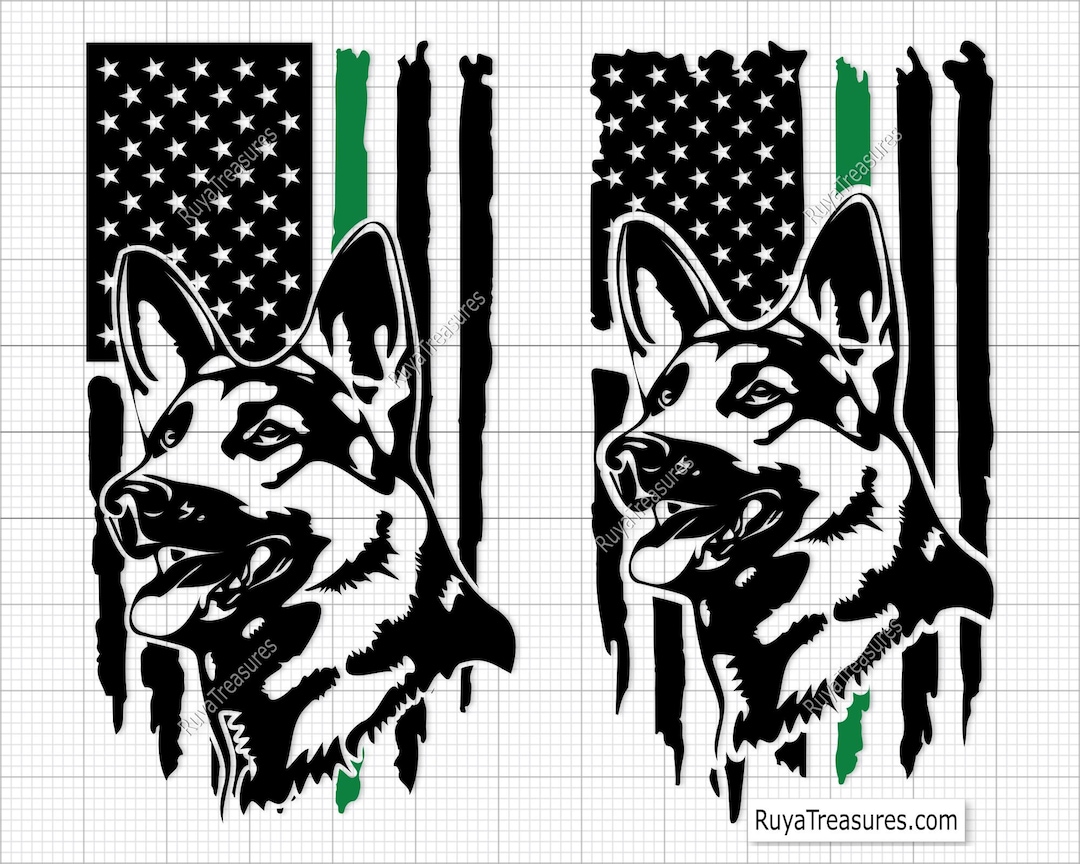 Green Thin Line German Shepherd Svg, Dog Svg, K9 Svg, Dog Face Svg, Paw ...