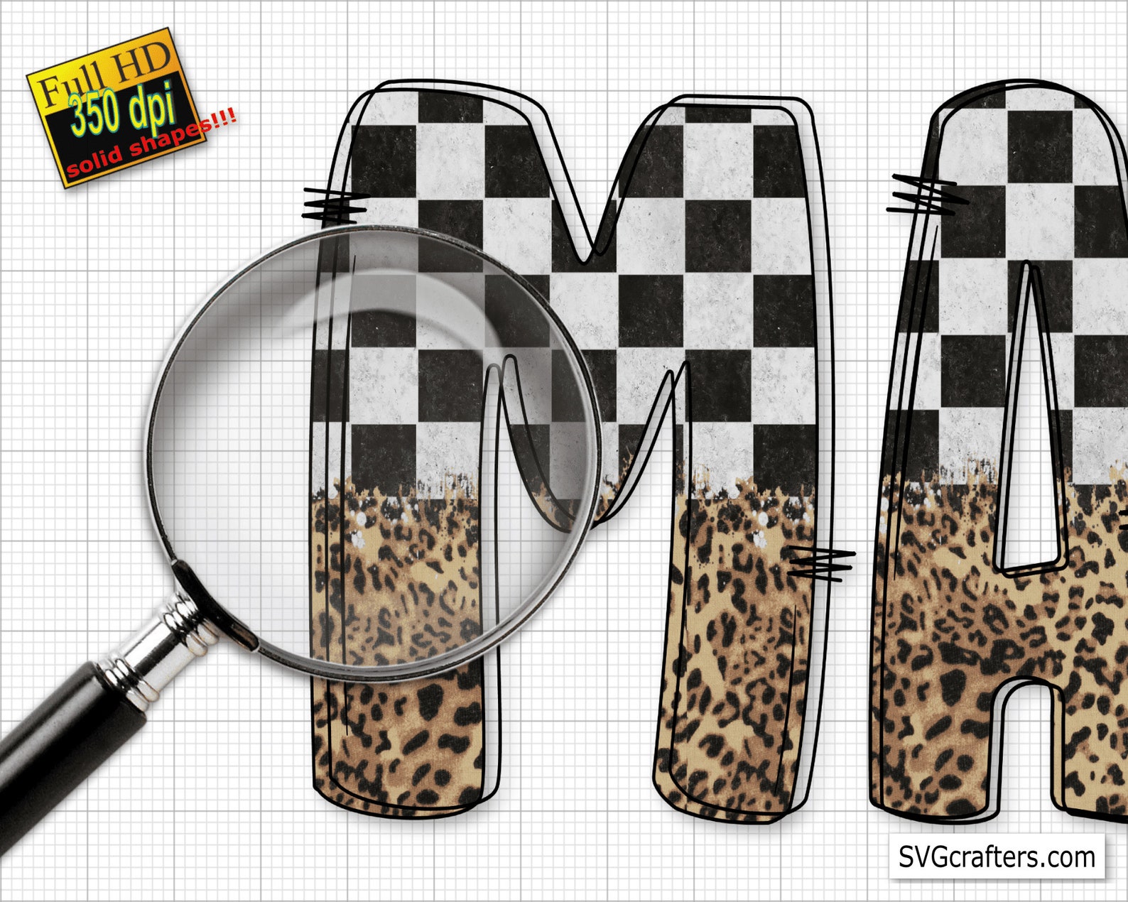 Checkered Doodle Letters PNG Racing Png Leopard Racing Png - Etsy