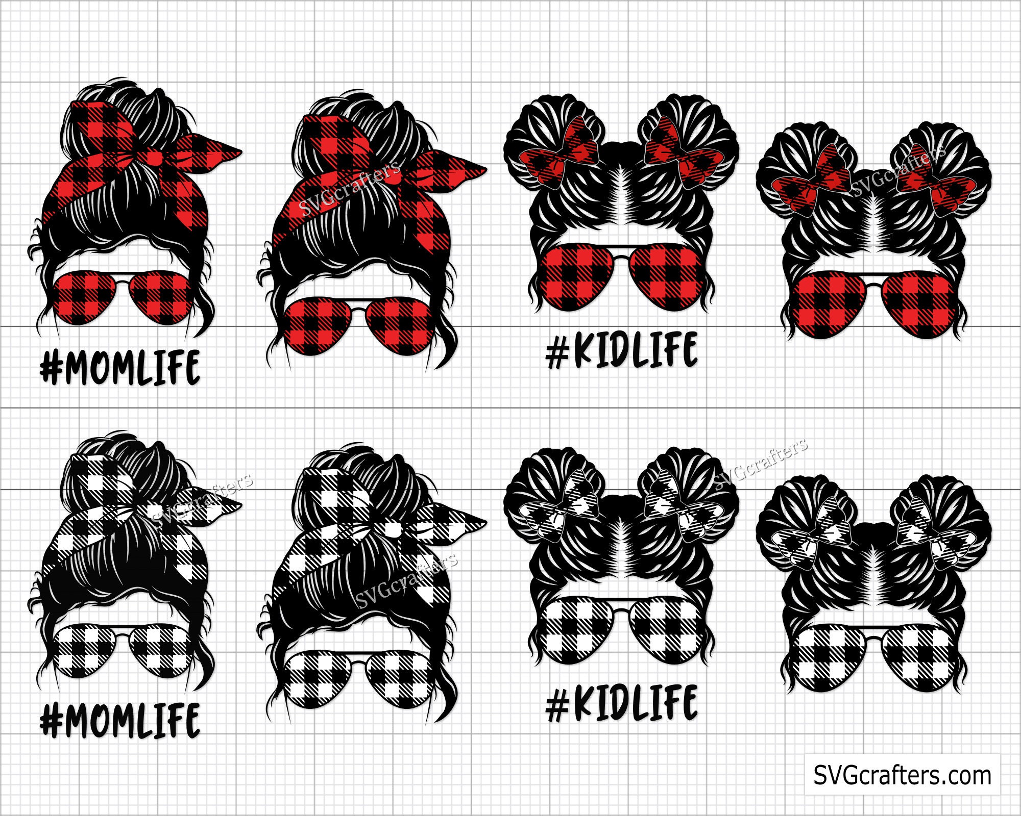 Messy Bun Bow Bundle SVG, PNG, Messy Bun Sunglasses and Bow, Polka Dot ...