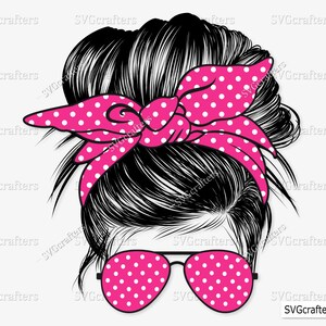 Pink Polka Dots Mom Bun Hair Sunglasses Headband Mom Life PNG, Messy ...