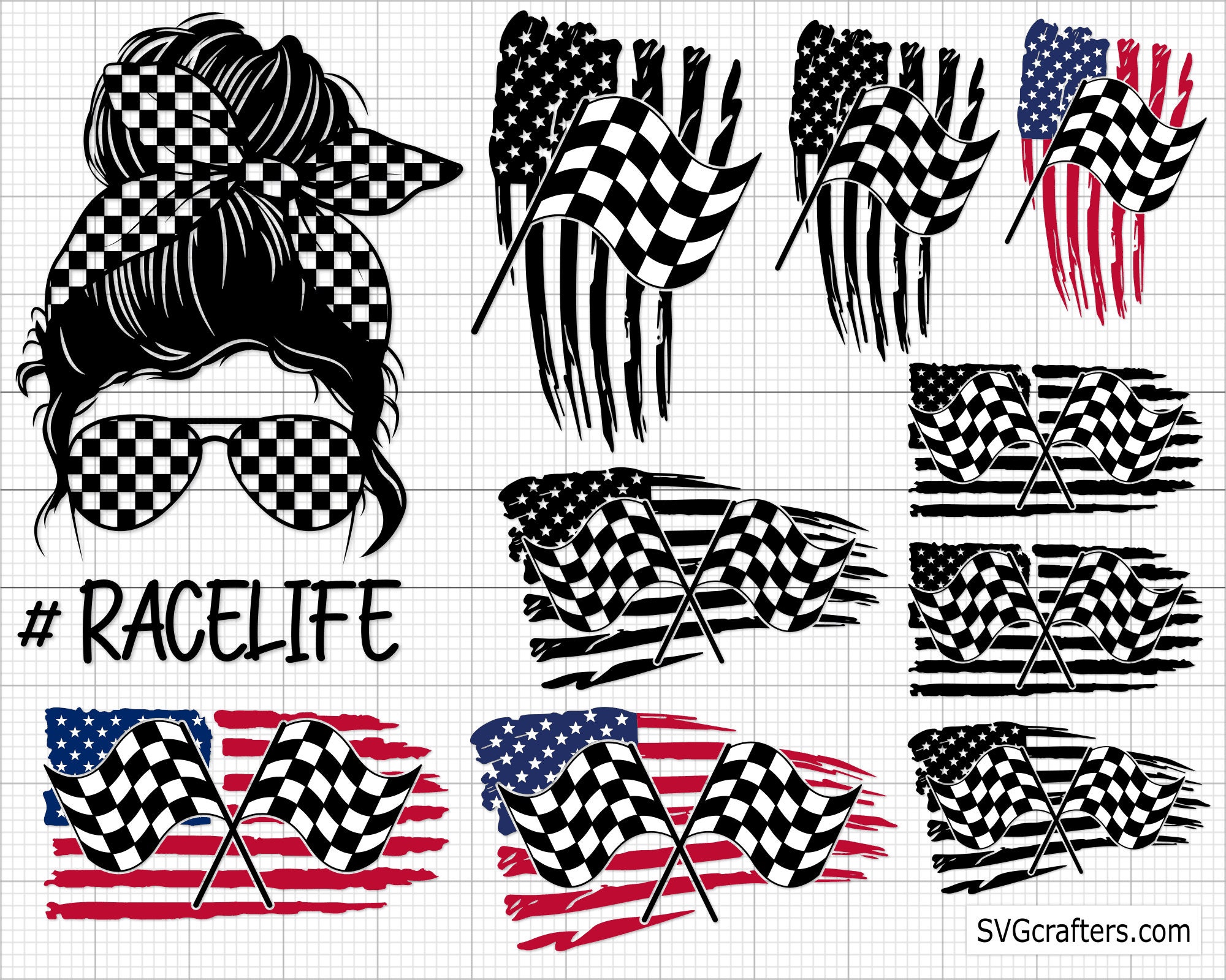 Messy Bun Racelife Svg Racing Svg Racing Life Svg Checkered - Etsy