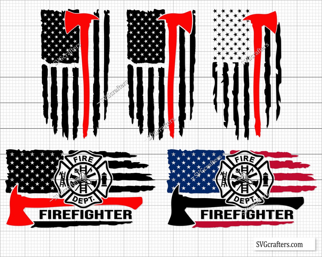 Fire Fighter Tattered Flag, Firefighter Flag Svg, Clipart for Cricut ...
