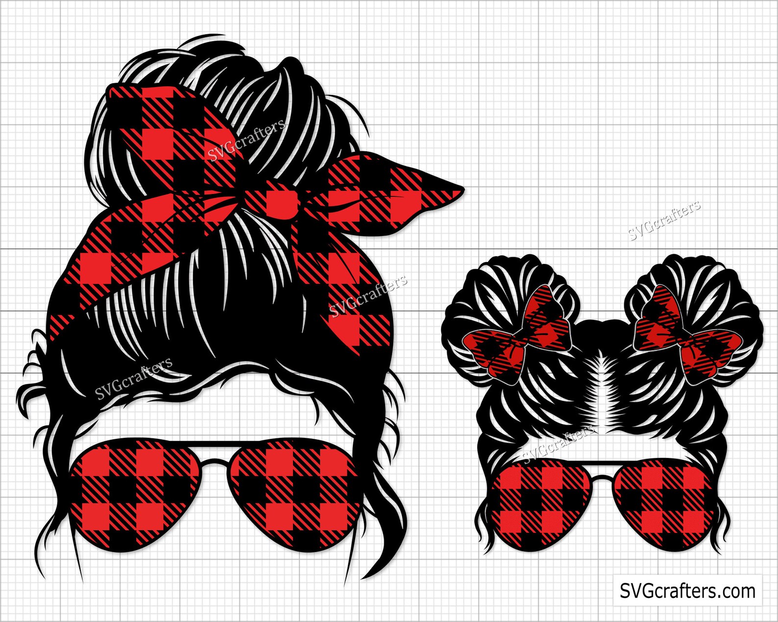 Messy Bun Bow Bundle SVG, PNG, Messy Bun Sunglasses and Bow, Polka Dot ...