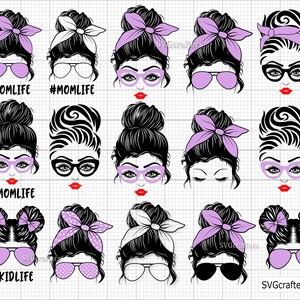 Momlife Png Svg, Messy Bun Hair Svg Png, Layered Mom Skull Svg Png, Mom ...