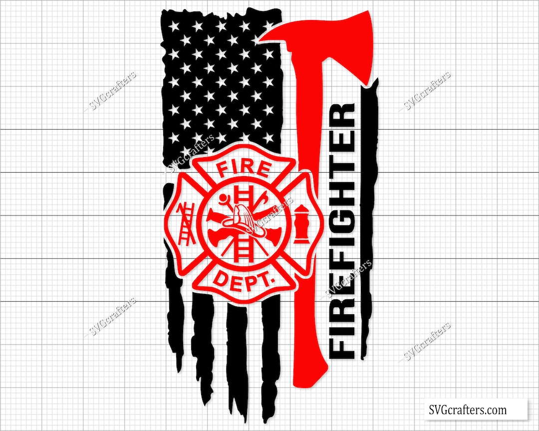 Fire Fighter Tattered Flag, Firefighter Flag Svg, Clipart for Cricut ...