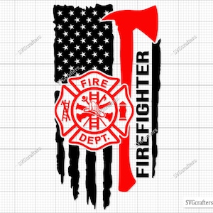 Fire Fighter Tattered Flag, Firefighter Flag Svg, Clipart for Cricut ...