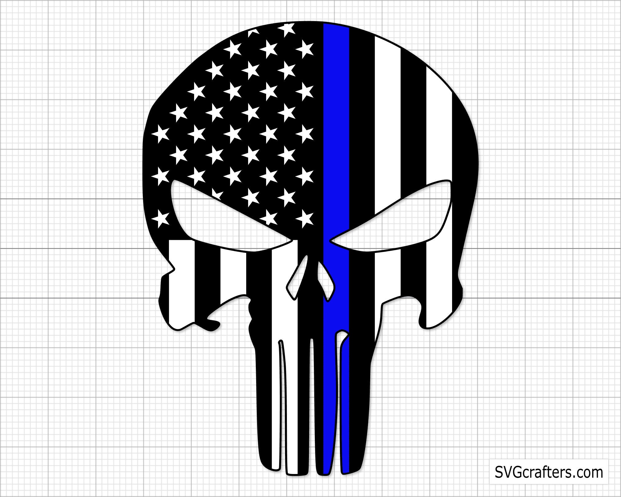 Punisher Skull US Flag Thin Blue Line Svg, Police Flag Svg, Back the ...