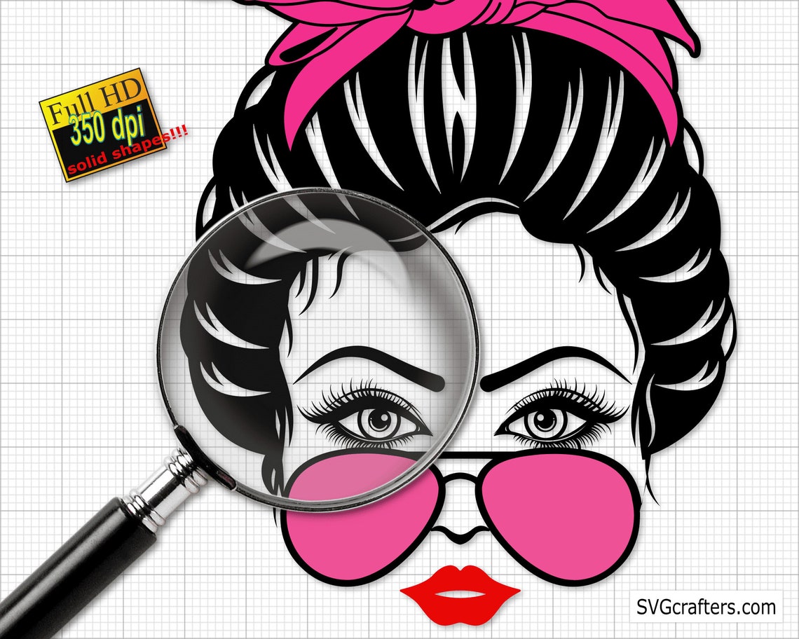 Messy Bun Svg Files Girl Face Makeup SVG Girl Face in Glasses - Etsy