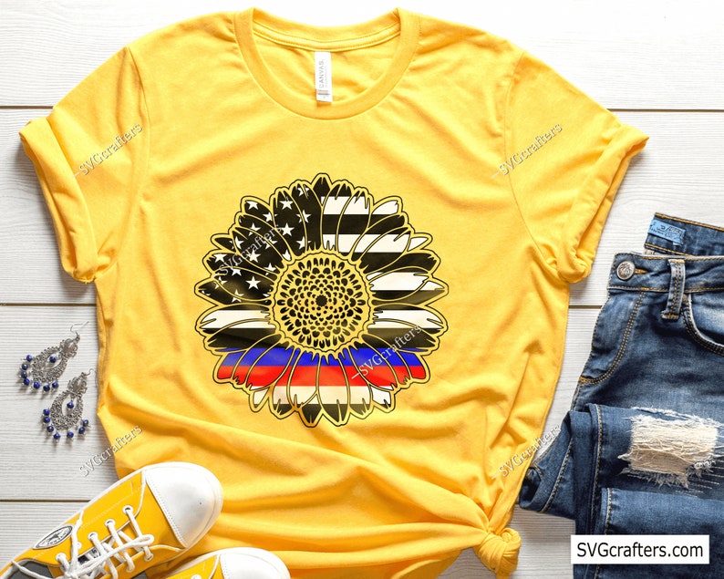 Sunflower Thin Blue and Red Line Svg Png, Police Svg, Firefighter Svg ...
