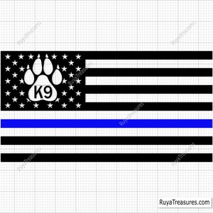 Distressed Flag Thin Blue Line Dog Paw Print Police K9 Svg Png, Dog Svg ...