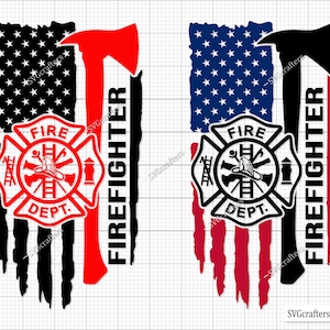 Fire Fighter Tattered Flag, Firefighter Flag Svg, Clipart for Cricut ...