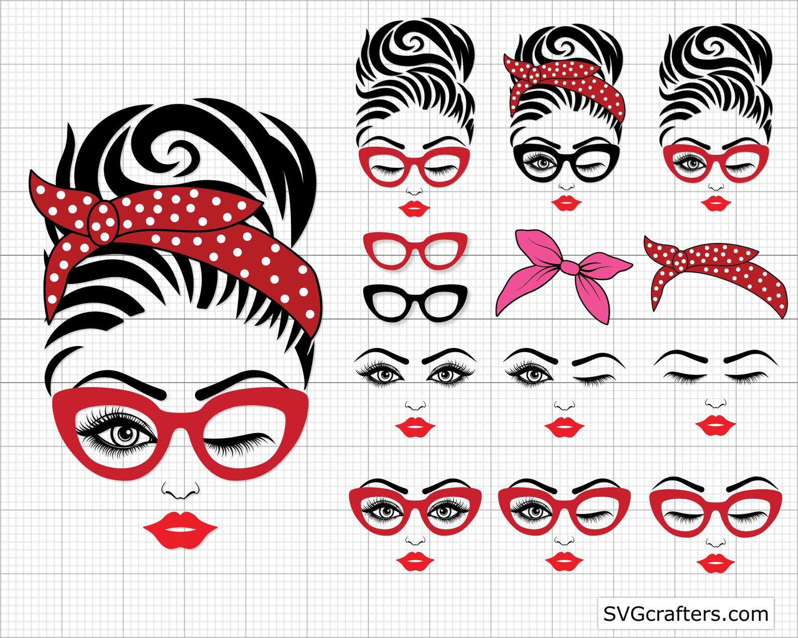 Messy Bun Svg, Messy Bun Bandana SVG, Mom With Bandana and Glasses SVG ...