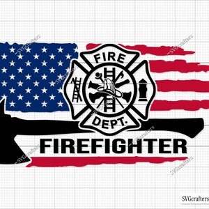Fire Fighter Tattered Flag, Firefighter Flag Svg, Clipart for Cricut ...