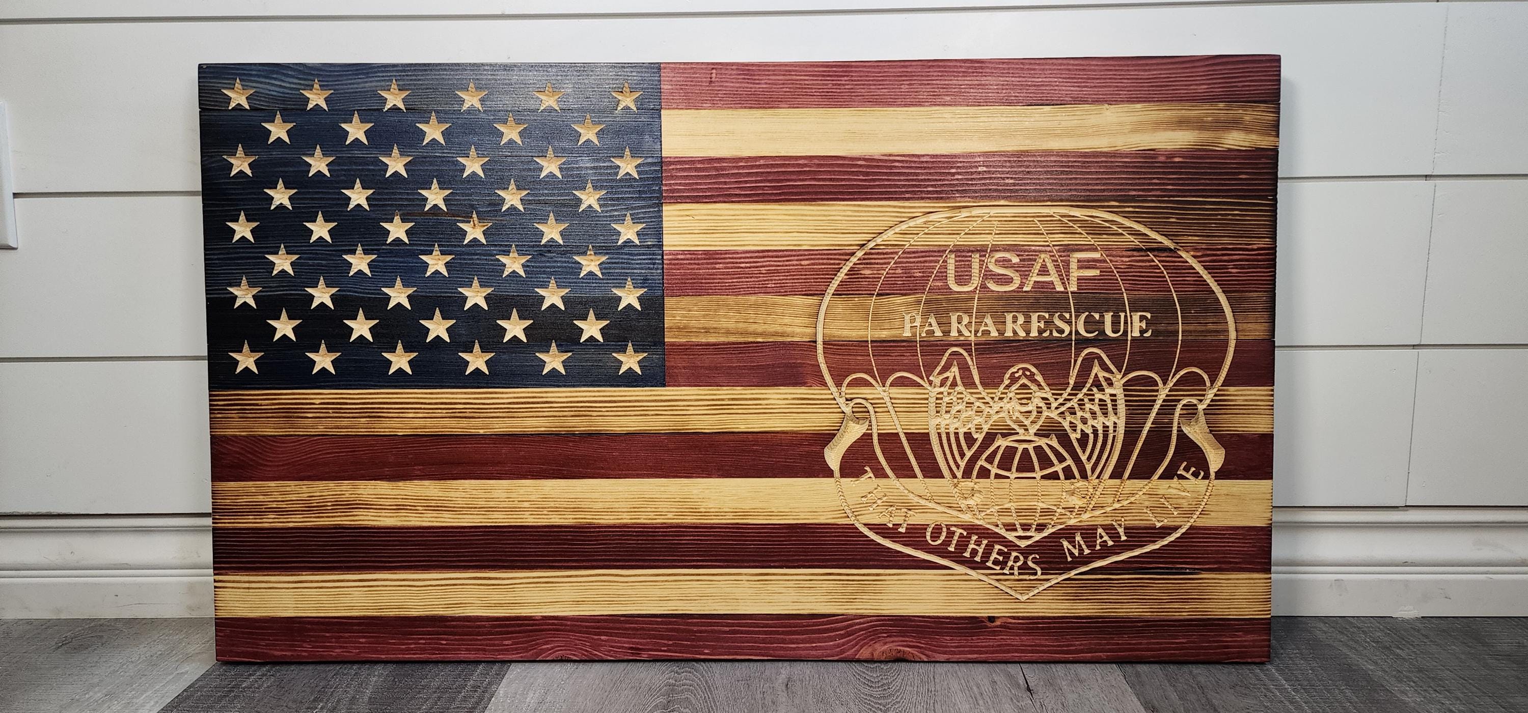 Beautiful Handmade Flag With the Pararescue Flash Carved In. This Flag ...
