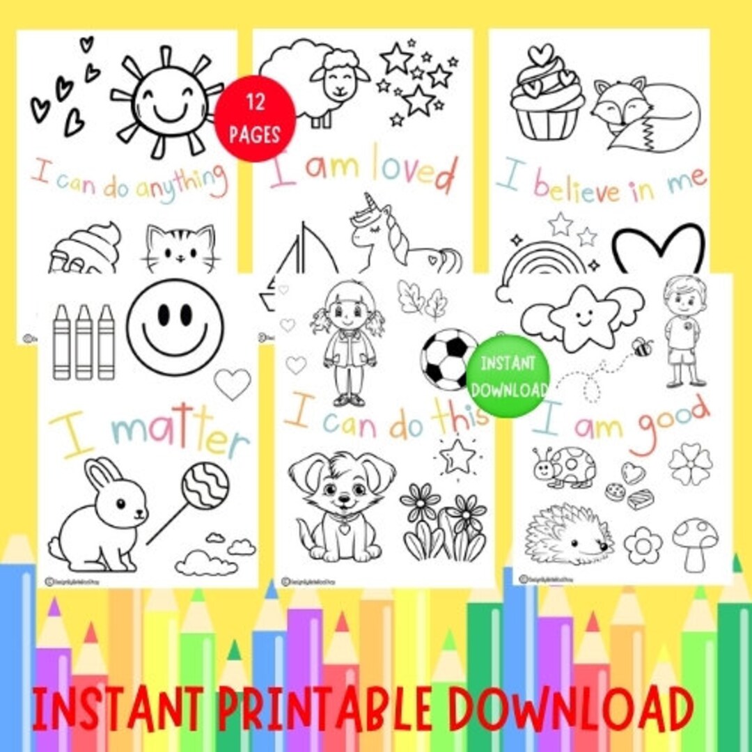 Words of Affirmation Colouring Sheets Kids, I Am, Positive Message ...