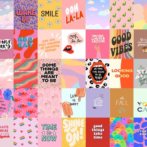 Trendy Happy Vibes Quotes Aesthetic Wall Collage Kit Digital | Etsy