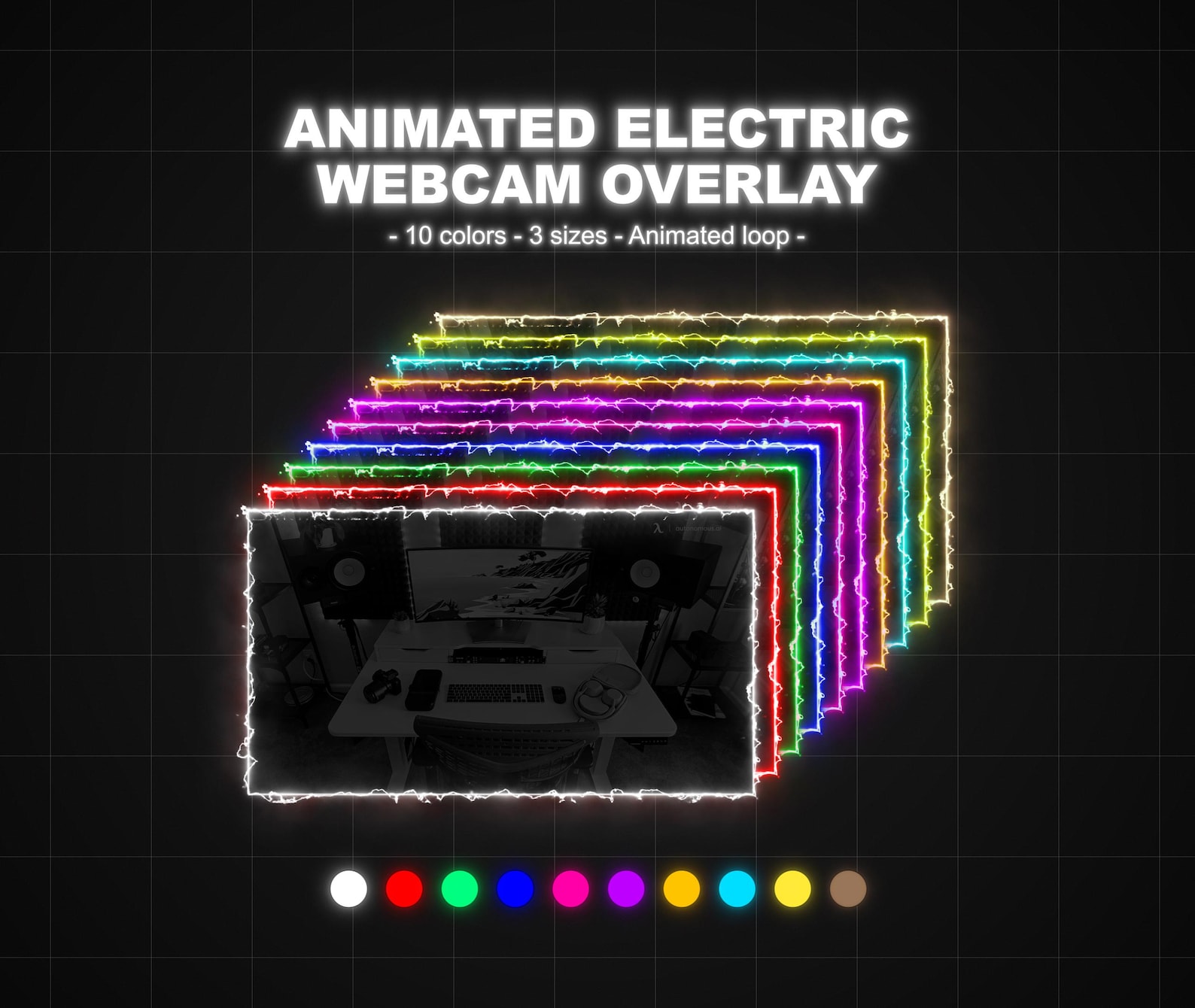 Animated Electric Webcam Overlays for OBS, 10 Colors, 3 Sizes, Seamless ...