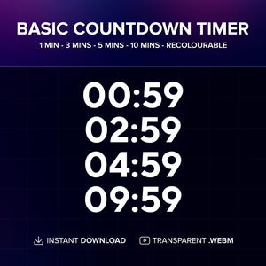 Countdown Timer for Twitch/kick/youtube Stream Overlay, 1 Min, 3 Mins, 5 Mins, 10 Mins, Loading ...