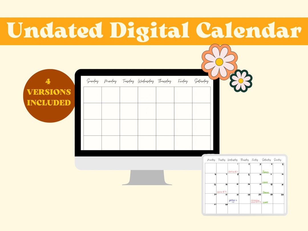 Undated Digital & Printable Calendar - Etsy