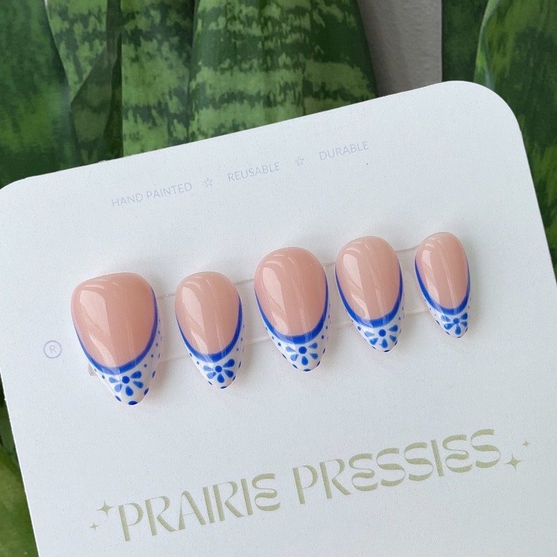 AMALFI Reusable Press on Nails for Spring Blue White Amalfi Ceramic ...