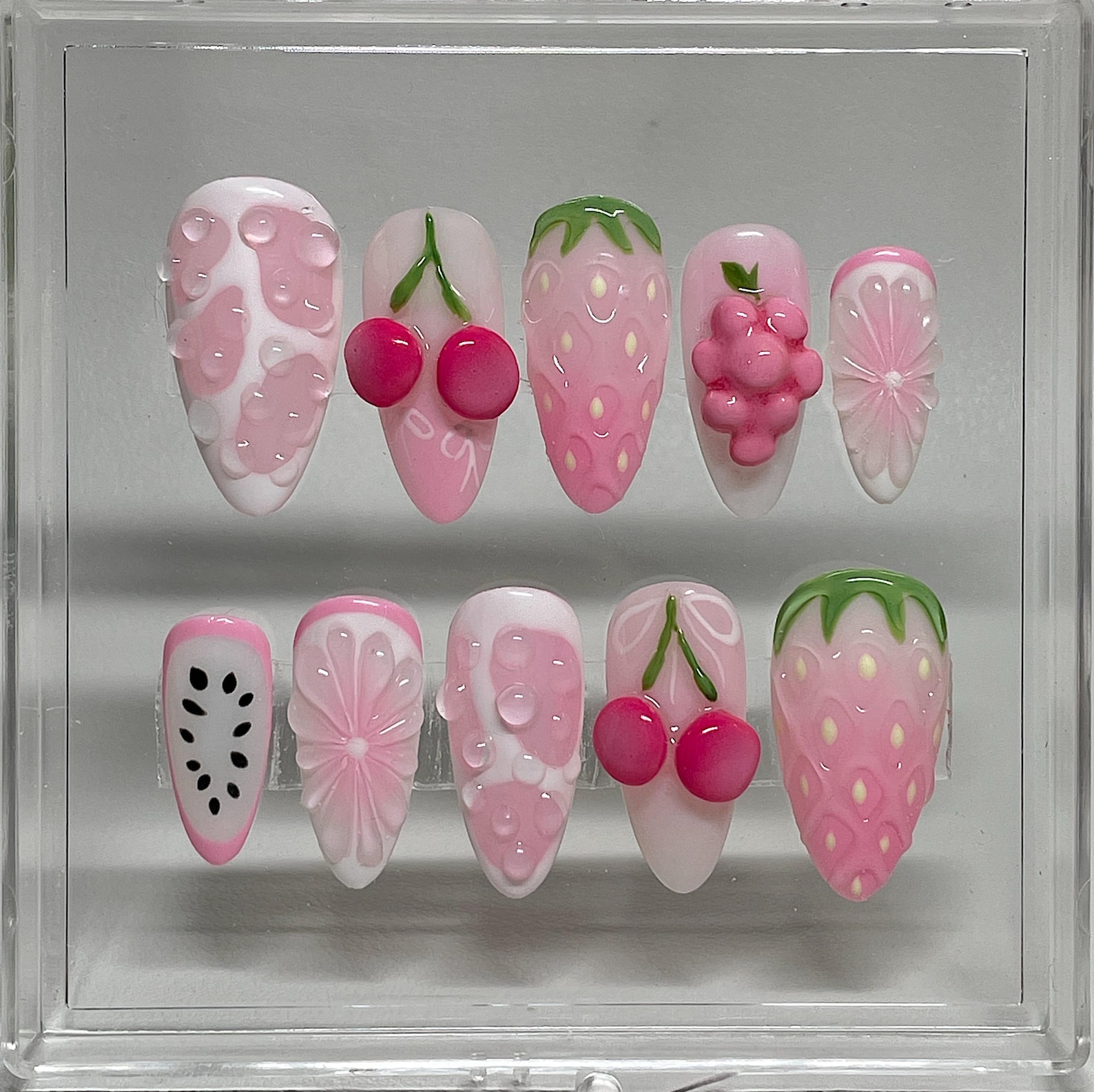PINK LEMONADE Reusable Press on Nails Fruit Nails Pink Nails Grapefruit ...