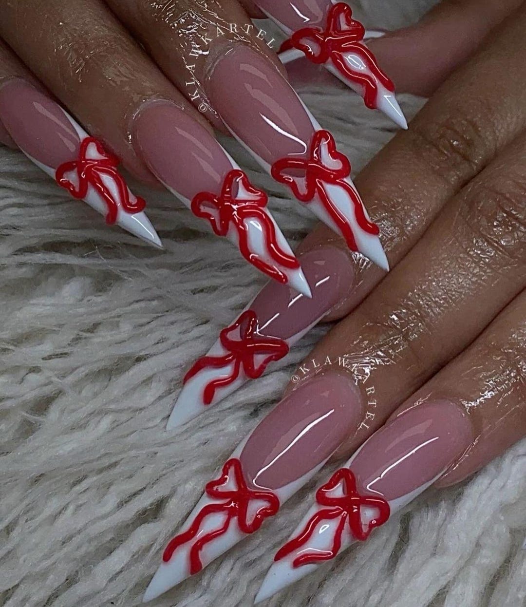 Red 3d Bow, French Tip Christmas Press on Nails Bow Nails French Tip ...
