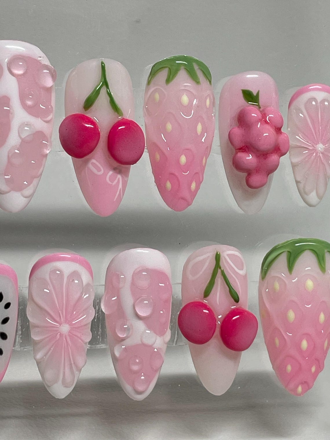 PINK LEMONADE Reusable Press on Nails Fruit Nails Pink Nails Grapefruit Nails 3D Nail Art 3D ...