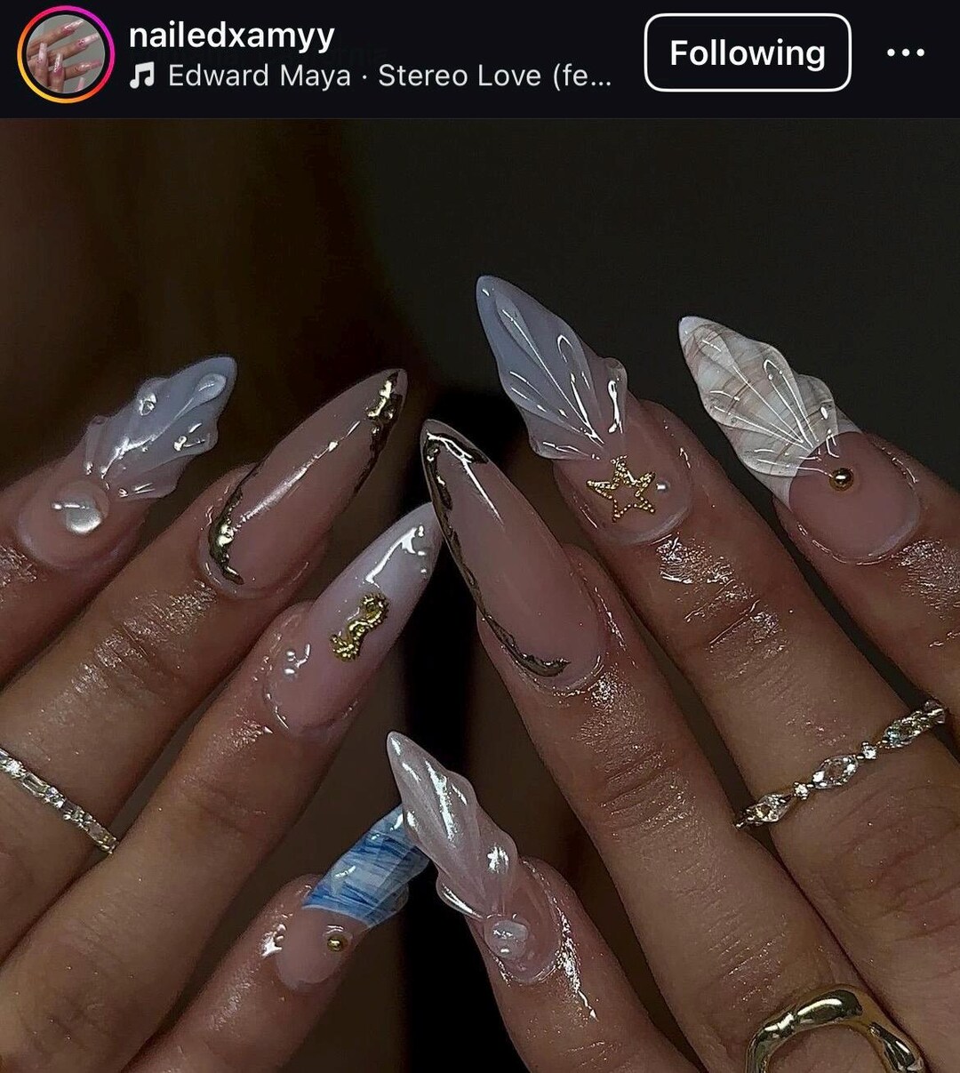 Light Blue Shell Press on Nails Vacation Nails Summer Nails Summer ...