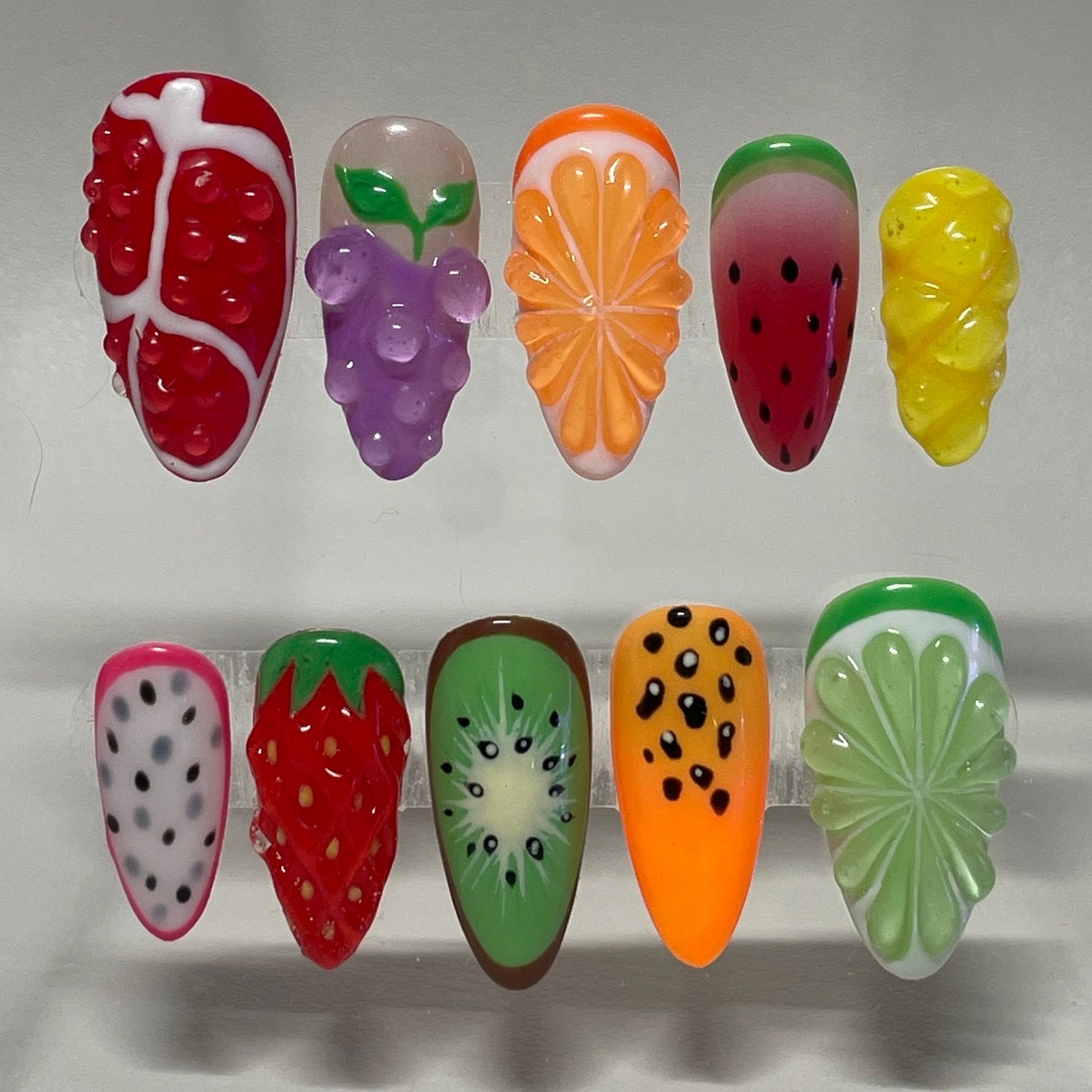 JUICY FRUIT Reusable Press on Nails Fruit Nails Orange Nails Grapefruit ...