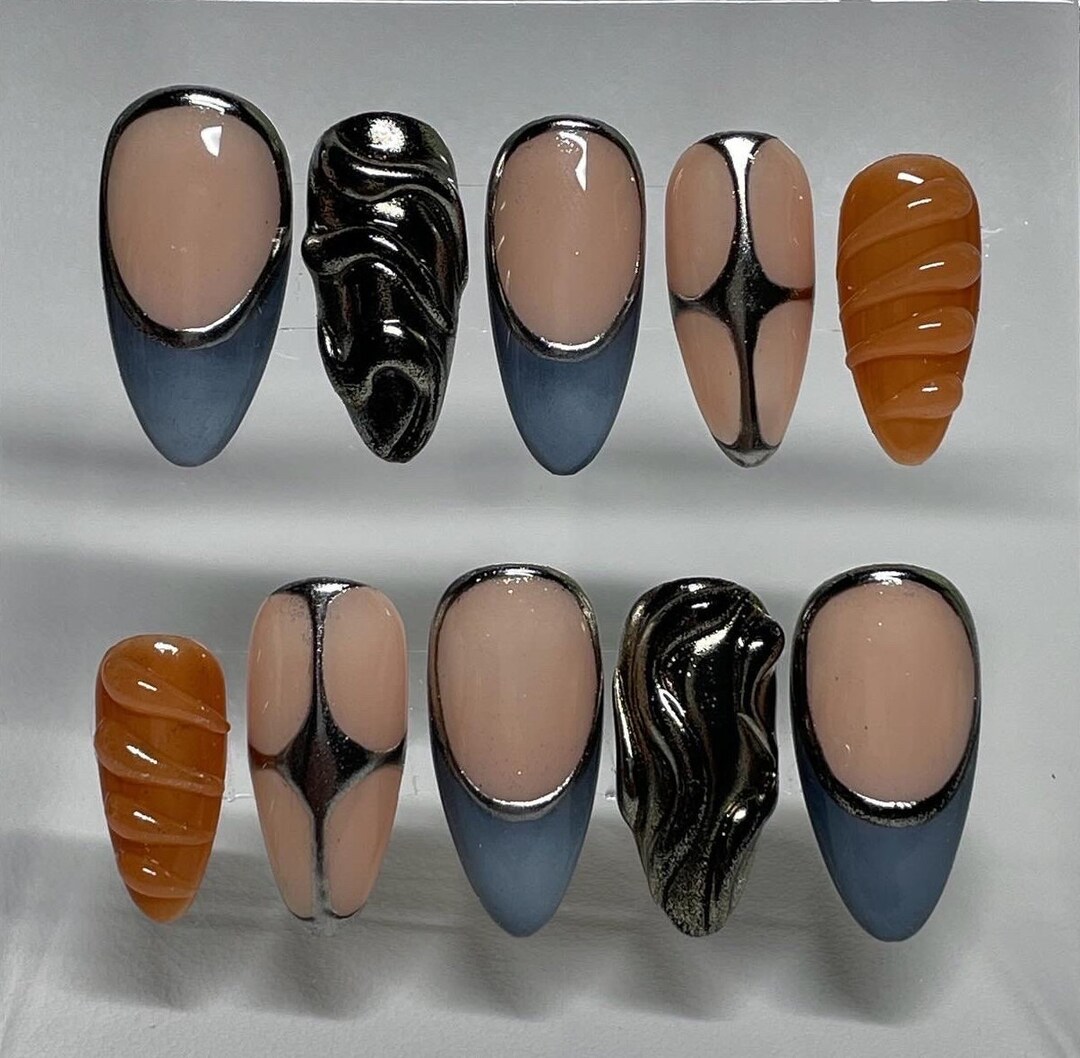 DOMINIQUE Reusable Press on Nails Ombre Nails Chrome Nails Blue Nails ...